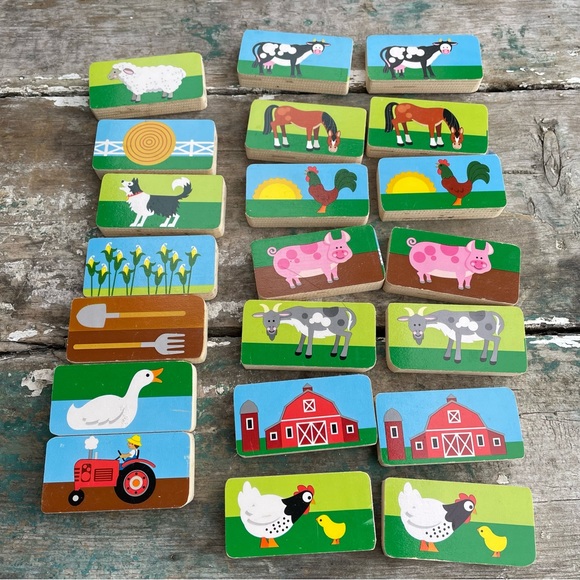 Office | Wood Farm Animals Domino Blocks | Poshmark